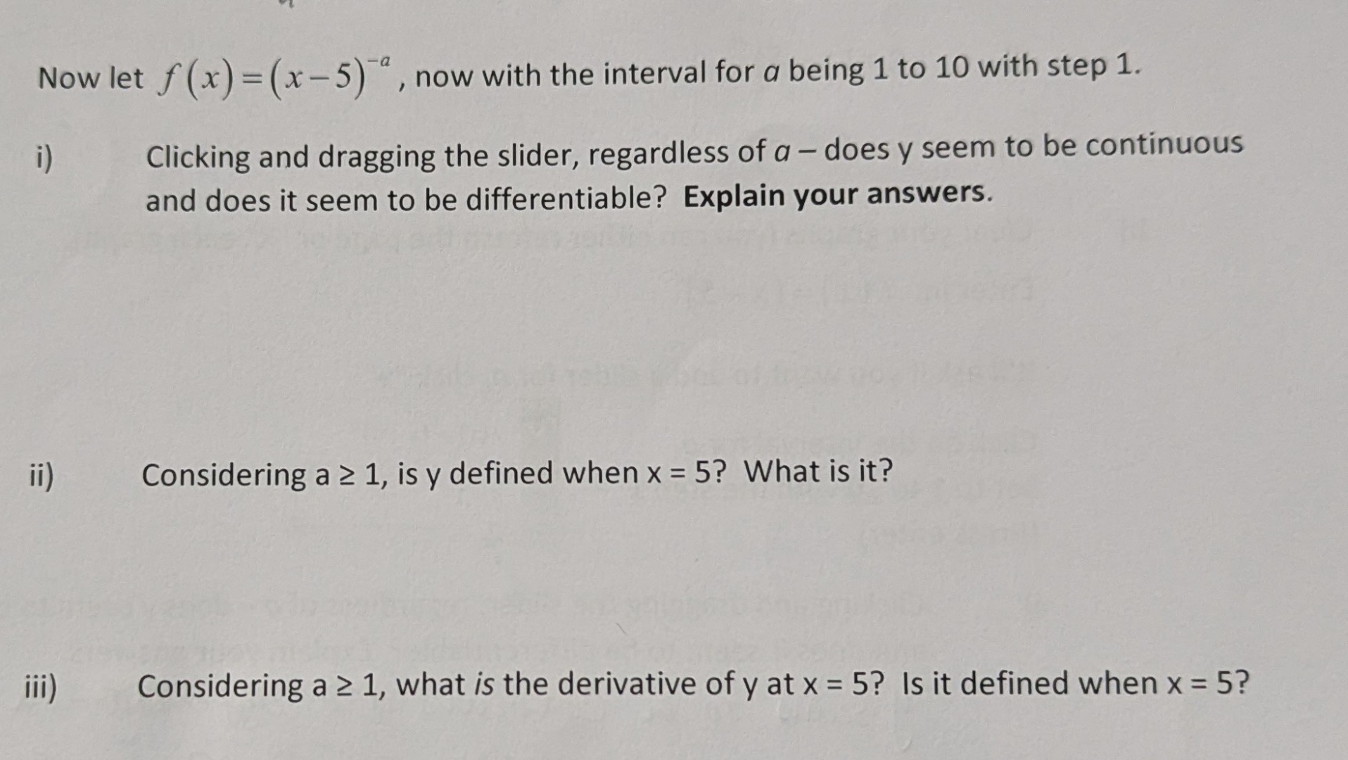 Solved Now let f(x)=(x-5)-a, ﻿now with the interval for a | Chegg.com