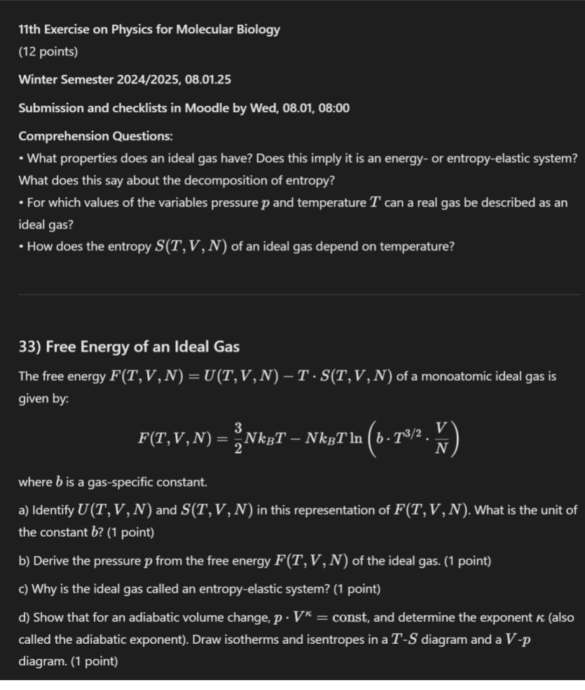 Solved 11th Exercise on Physics for Molecular Biology(12 | Chegg.com