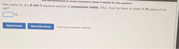 Solved How many mL of a 0.164M aqueous solution of ammonium | Chegg.com