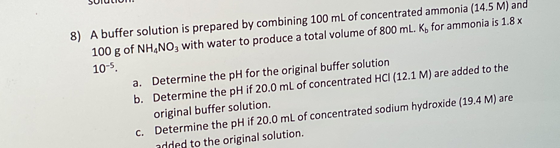 Solved A buffer solution is prepared by combining 100mL ﻿of | Chegg.com