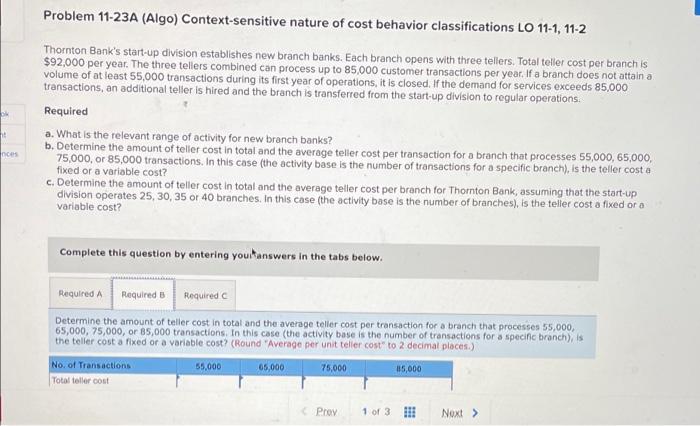 Solved Problem 11-23A (Algo) Context-sensitive nature of | Chegg.com