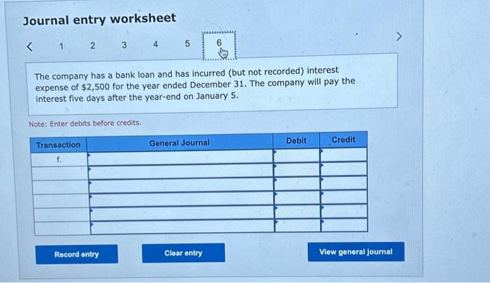 Solved Journal entry worksheet 6 The Prepaid Insurance | Chegg.com