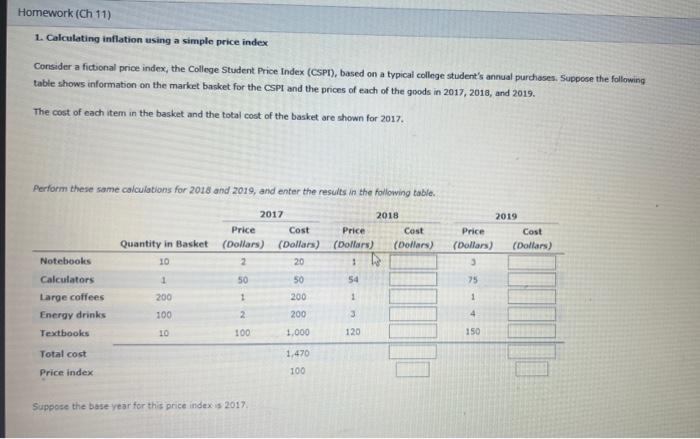 Solved 1. Calculating inflation using a simple price index | Chegg.com