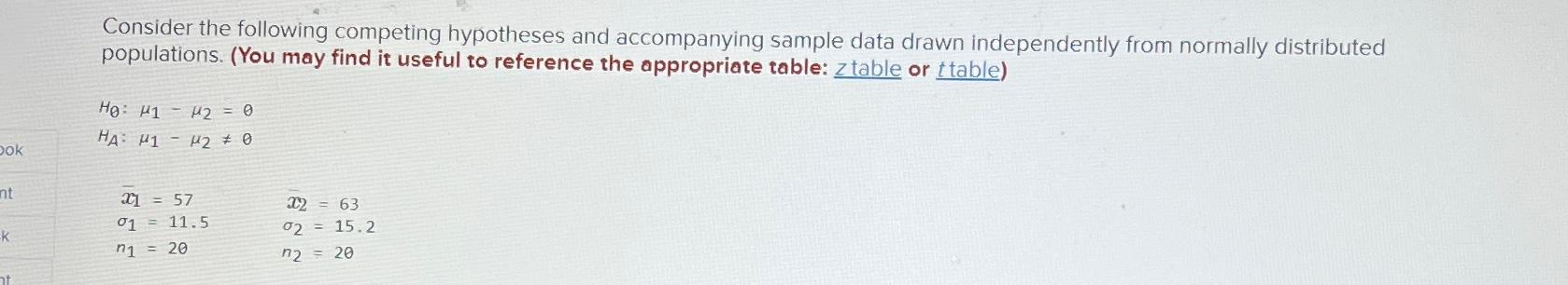Solved Consider the following competing hypotheses and | Chegg.com