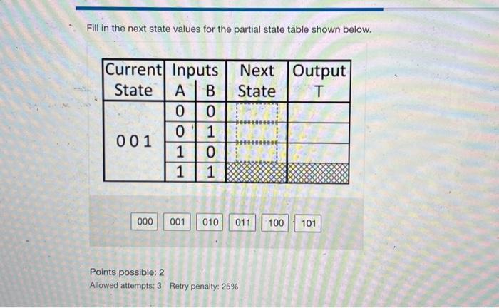Solved Fill in the next state values for the partial state | Chegg.com