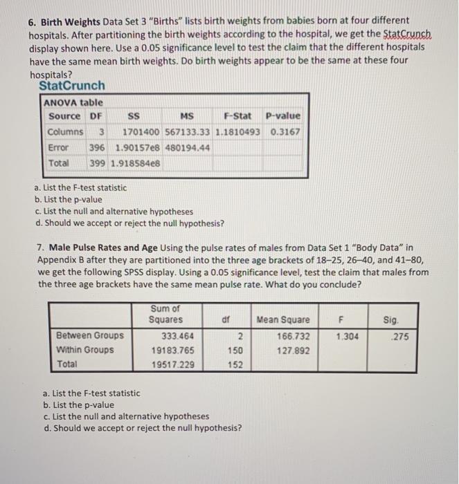 Solved 6. Birth Weights Data Set 3 "Births" lists birth | Chegg.com