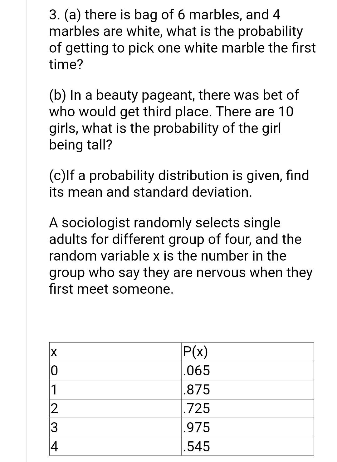 Solved marbles are white, what is the probability of getting | Chegg.com