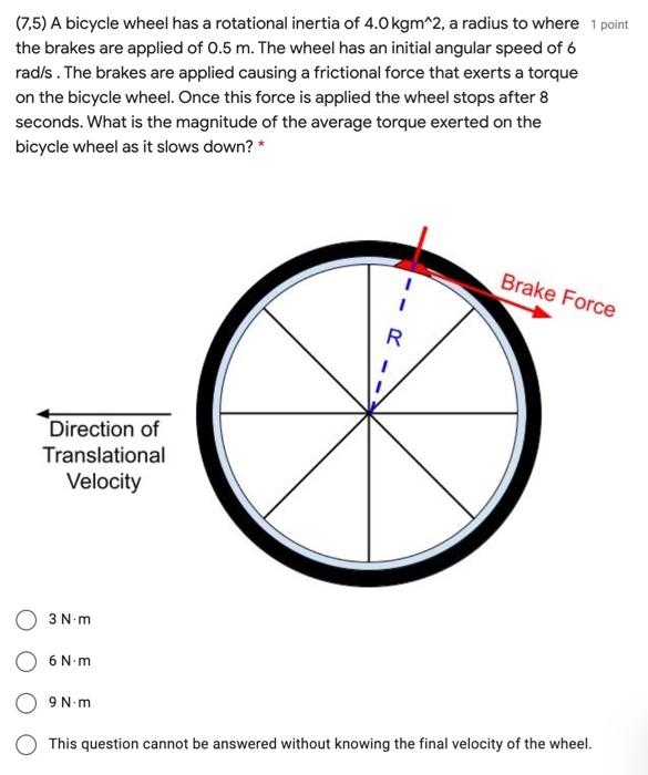 Solved (7.5) A bicycle wheel has a rotational inertia of 4.0 | Chegg.com
