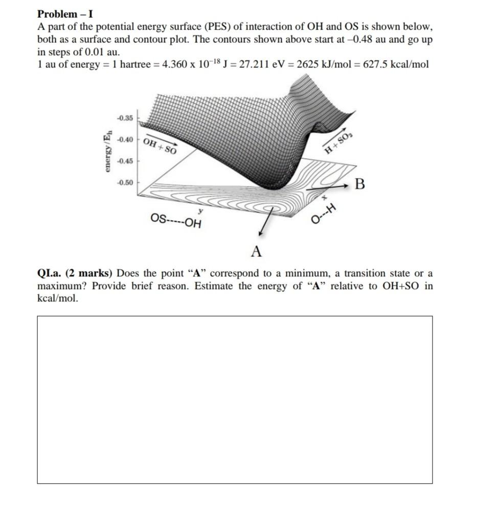 Problem - I A part of the potential energy surface | Chegg.com