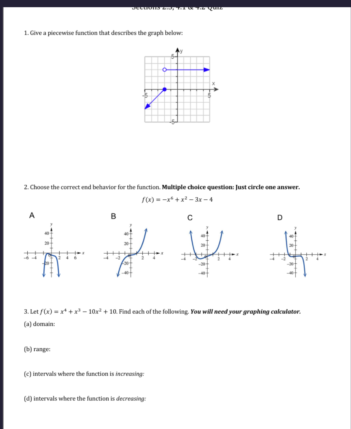 Solved Give a piecewise function that describes the graph | Chegg.com