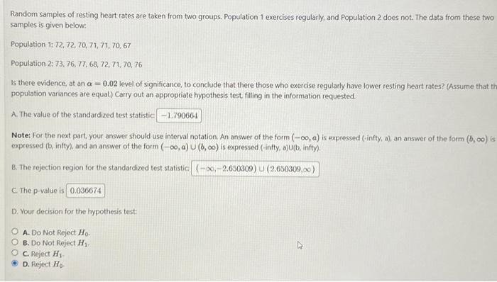 Solved Random samples of resting heart rates are taken from | Chegg.com