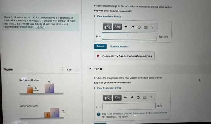 Solved Block 1 , of mass m1=1.90 kg, moves along a | Chegg.com