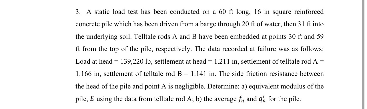 Solved A static load test has been conducted on a 60 ﻿ft | Chegg.com