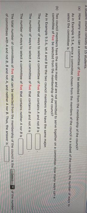 Solved A student council consists of 15 students. (a) How | Chegg.com