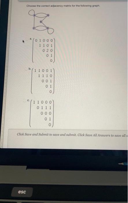 Solved Choose the correct adjacency matrix for the following | Chegg.com