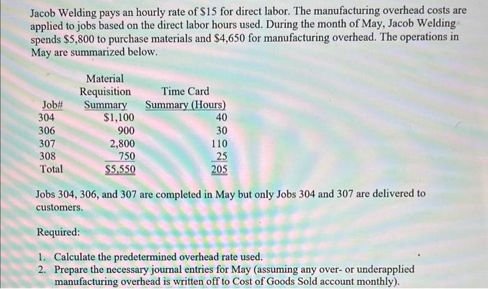 Solved Jacob Welding, Inc. specializes in custom steel | Chegg.com