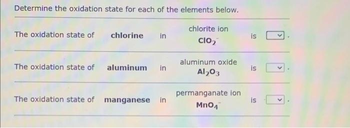 Solved Determine the oxidation state for each of the | Chegg.com