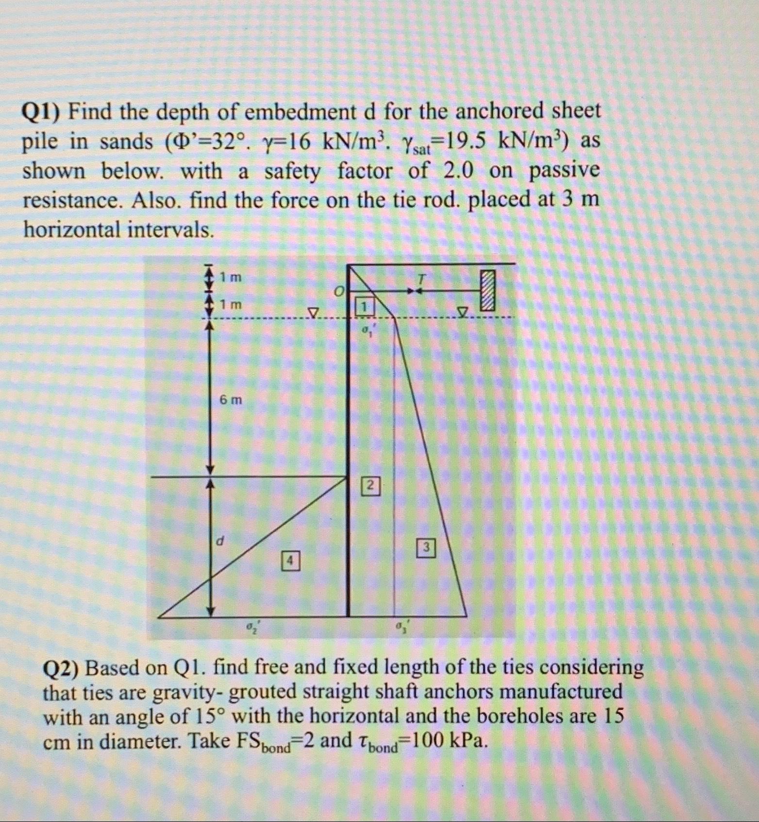 Solved Q1) ﻿Find the depth of embedment d ﻿for the anchored | Chegg.com