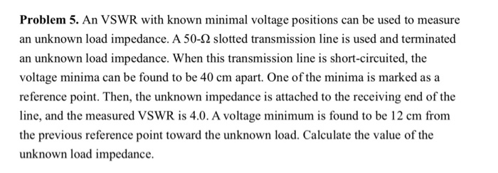 Solved Problem 5. An VSWR with known minimal voltage | Chegg.com