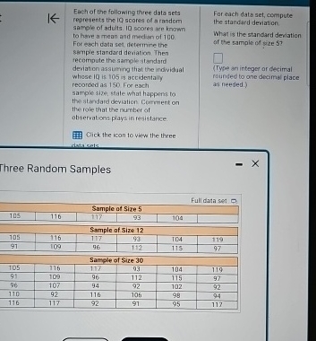 Solved • ﻿Each of the follawing three data sets represents | Chegg.com