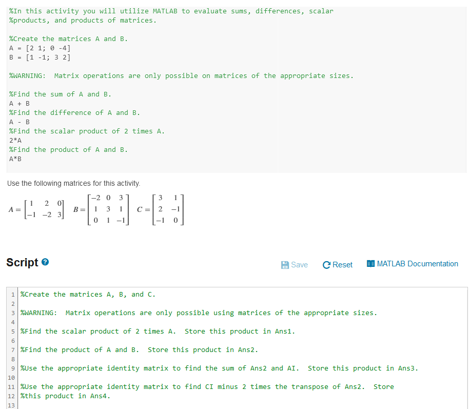 Solved %In this activity you will utilize MATLAB to evaluate | Chegg.com