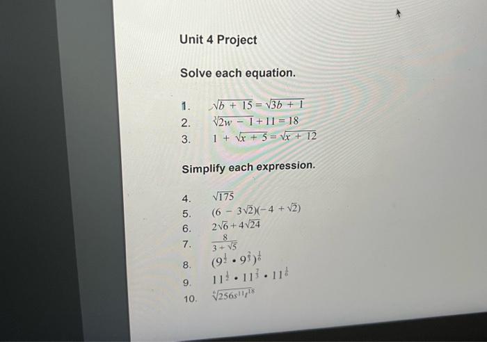 Solved Solve each equation. 1. b+15=3b+1 2. 32w−1+11=18 3. | Chegg.com