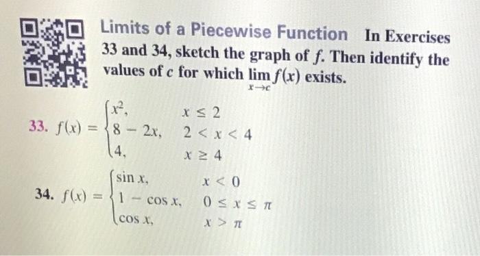 Solved Limits of a Piecewise Function In Exercises 33 and | Chegg.com