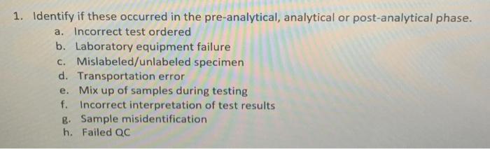 1. Identify if these occurred in the pre-analytical, | Chegg.com