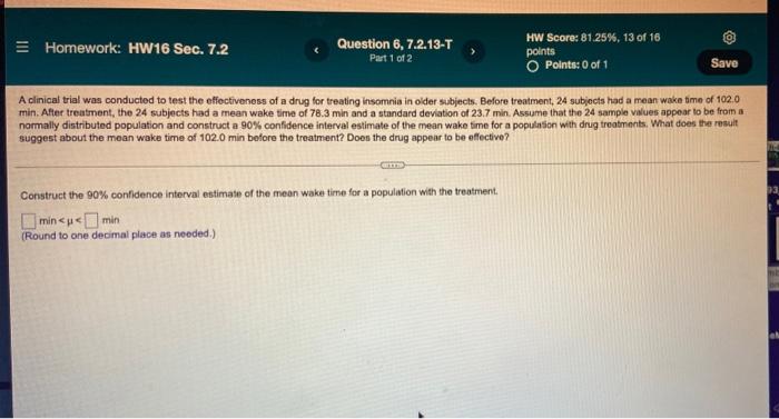 Solved Homework: HW16 Sec. 7.2 Question 6, 7.2.13-T Part 1 | Chegg.com
