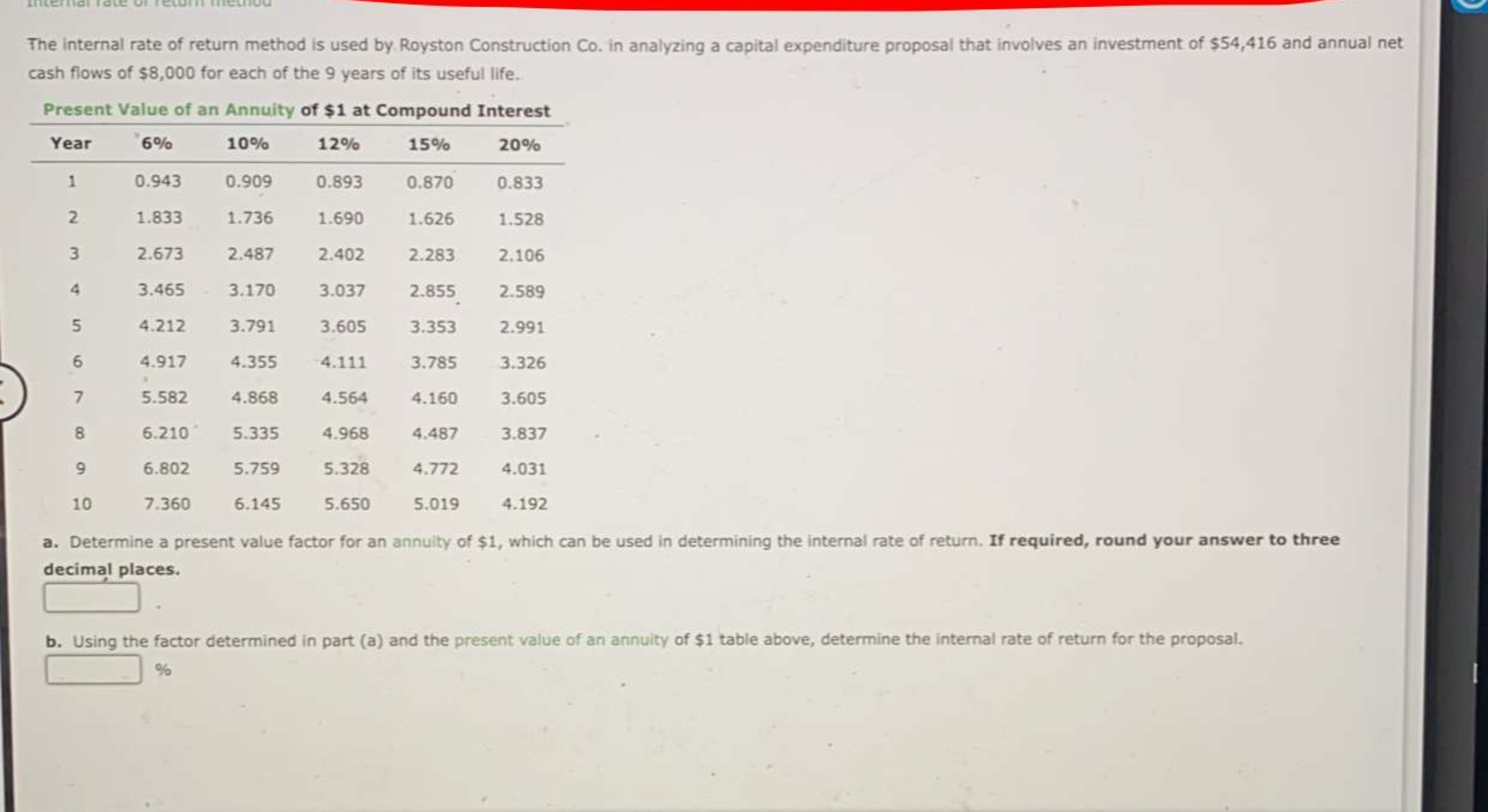 Solved The internal rate of return method is used by Royston | Chegg.com