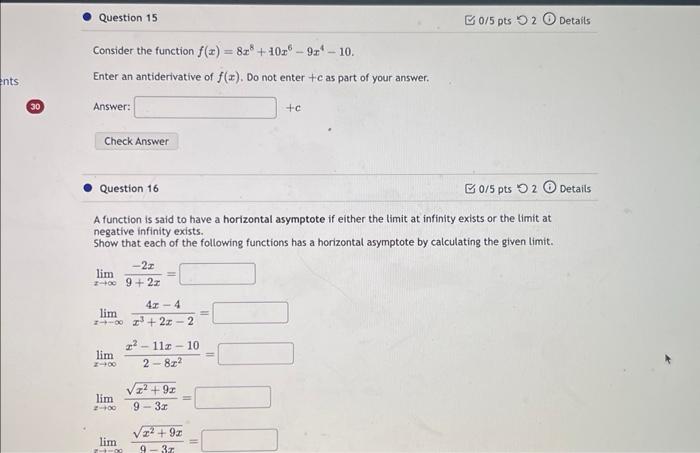 Solved Consider the function f(x)=8x8+10x6−9x4−10. Enter an | Chegg.com