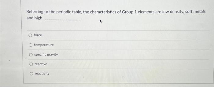 Solved Referring to the periodic table, the characteristics | Chegg.com