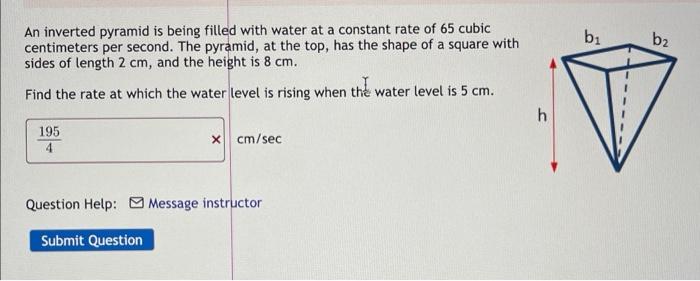 Solved An inverted pyramid is being filled with water at a | Chegg.com