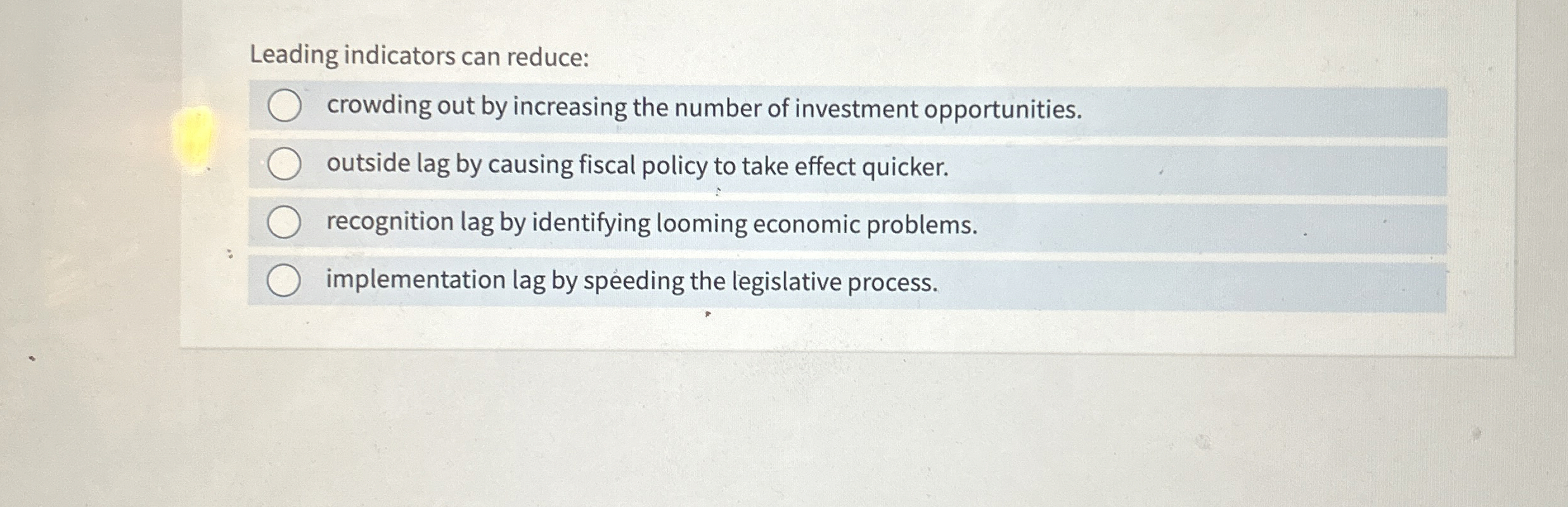 Solved Leading indicators can reduce:crowding out by | Chegg.com