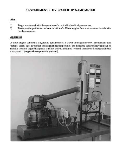 Solved 5 EXPERIMENT 2: HYDRAULIC DYNAMOMETER Aim 1) To get | Chegg.com