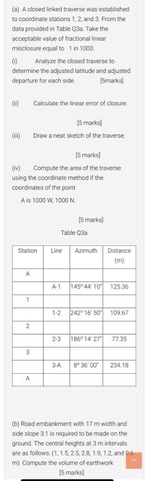 Solved (a) A closed linked traverse was established to | Chegg.com