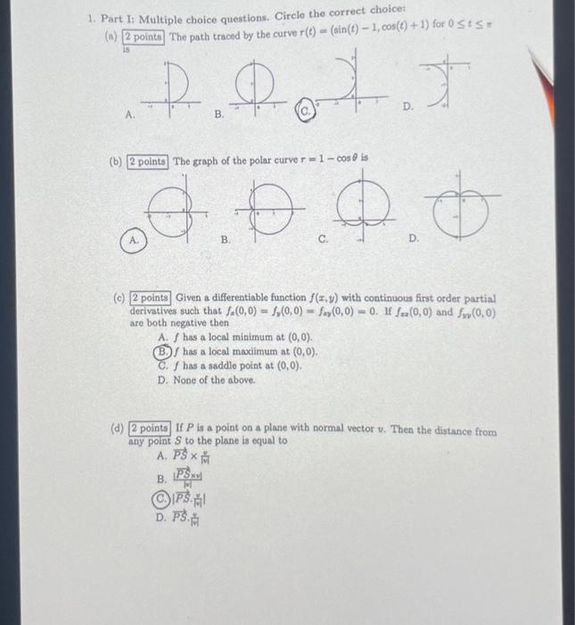 Solved 1. Part I: Multiple choice questions. Circlo the | Chegg.com