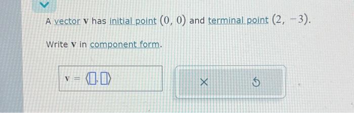 Solved A vector v has initial point (0,0) and terminal point | Chegg.com