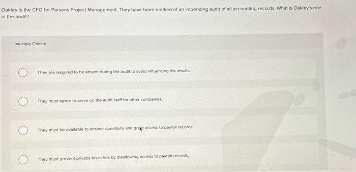 Solved Dakley is the CFO for Parsons Project Management. | Chegg.com