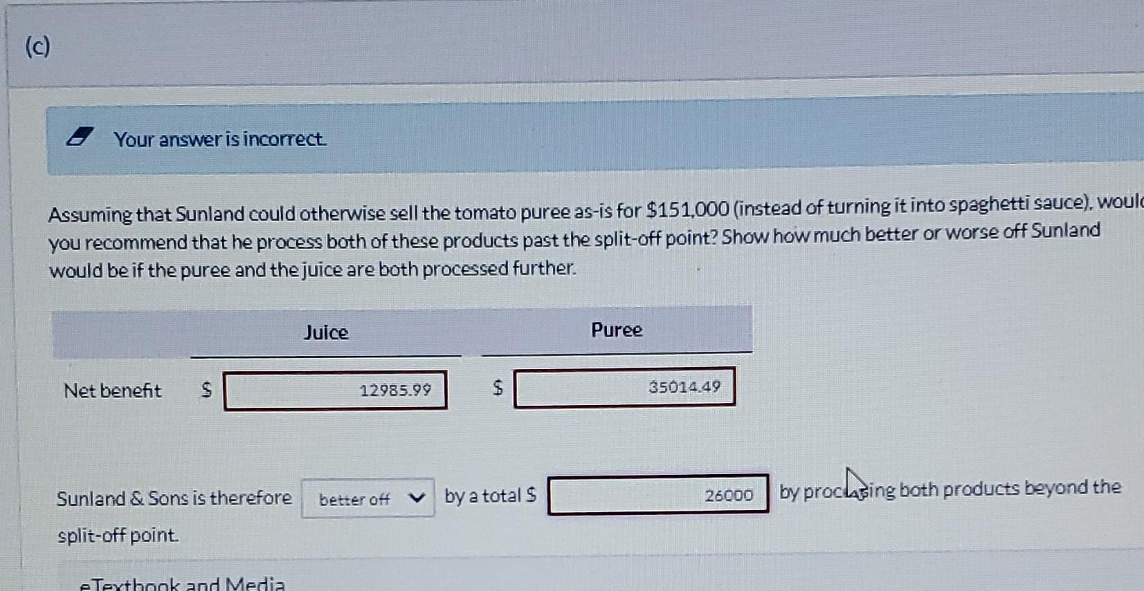 Solved Sunland \& Sons produces tomato juice and tomato | Chegg.com