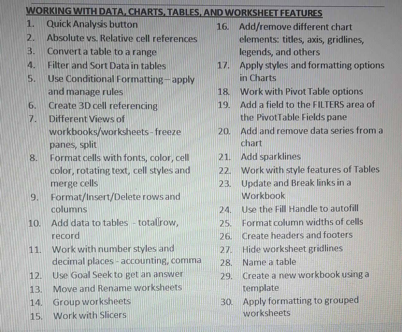 Solved 6. WORKING WITH DATA-CHARTS TABLES AND WORKSHEET | Chegg.com