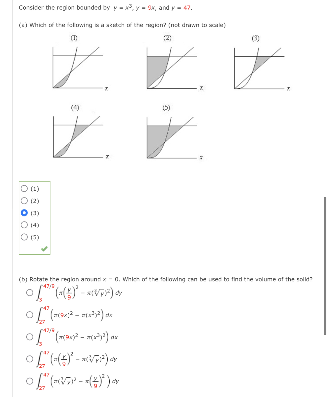 Solved Consider the region bounded by y=x3,y=9x, ﻿and | Chegg.com