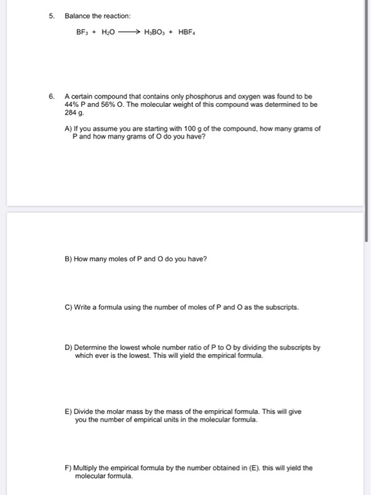 Solved 5. Balance the reaction: BF3 + H2O H BO, HBF 6. A | Chegg.com