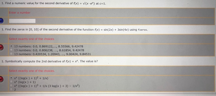 Solved 1. Find a numeric value for the second derivative of | Chegg.com