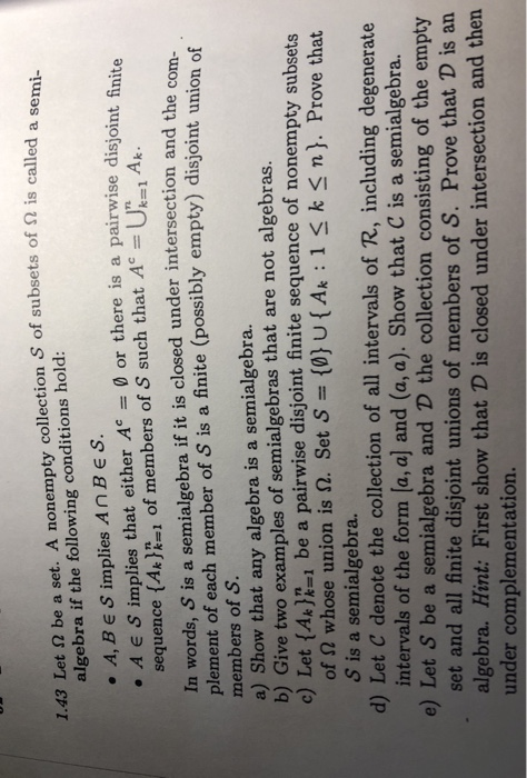 Solved A nonempty collection S of subsets of omega is called | Chegg.com