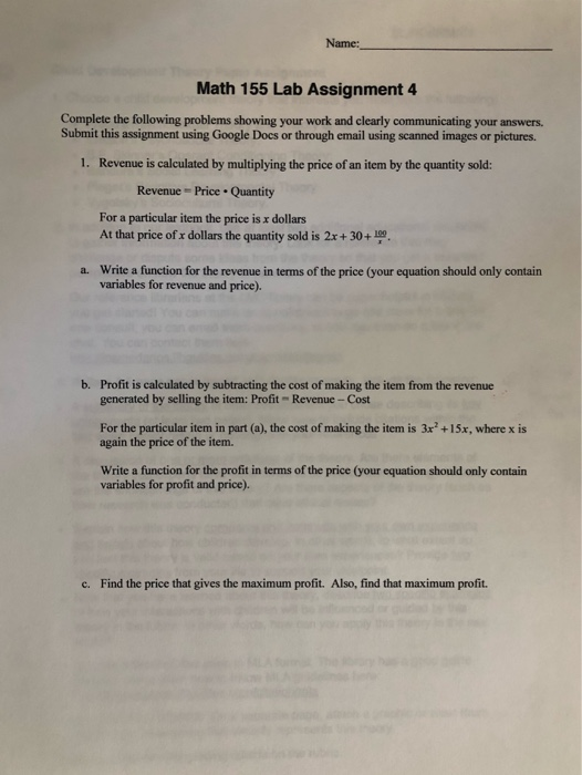 Solved Name: Math 155 Lab Assignment 4 Complete the | Chegg.com