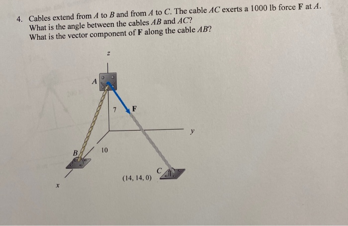 Solved 4. Cables extend from A to B and from A to C. The | Chegg.com