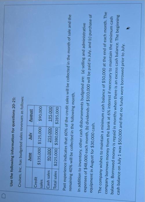 Solved Use the following information for questions 20-21: | Chegg.com