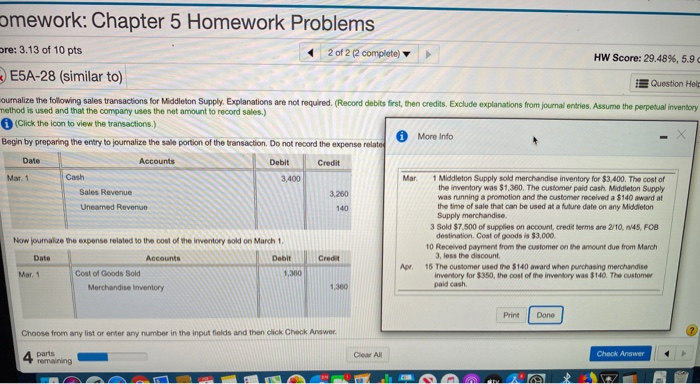 Solved omework: Chapter 5 Homework Problems are: 3.13 of 10 | Chegg.com