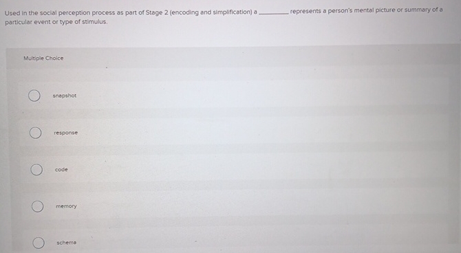 Solved Used in the social perception process as part of | Chegg.com